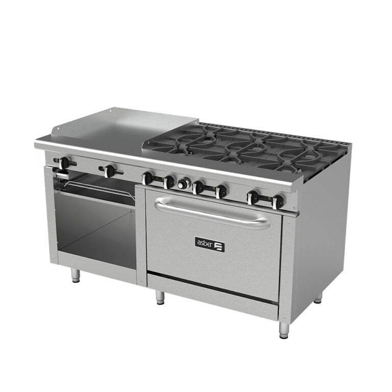 Estufa industrial a gas con 6 quemadores y horno marca Asber – Innova ...
